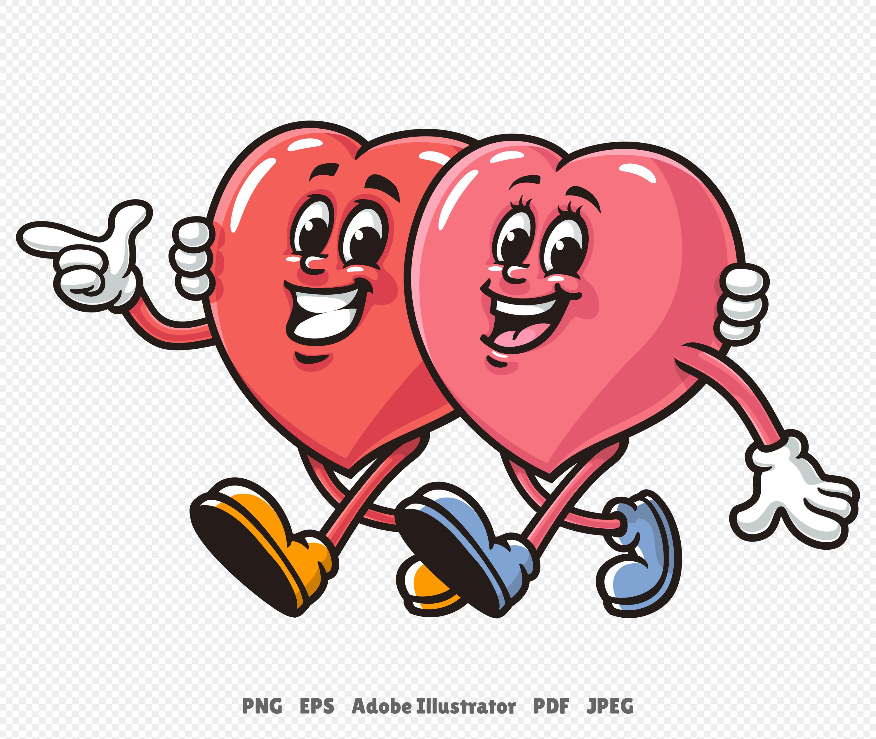 Heart Couple, Heart, Love, Cartoon Mascot Illustration Character Vector ...
