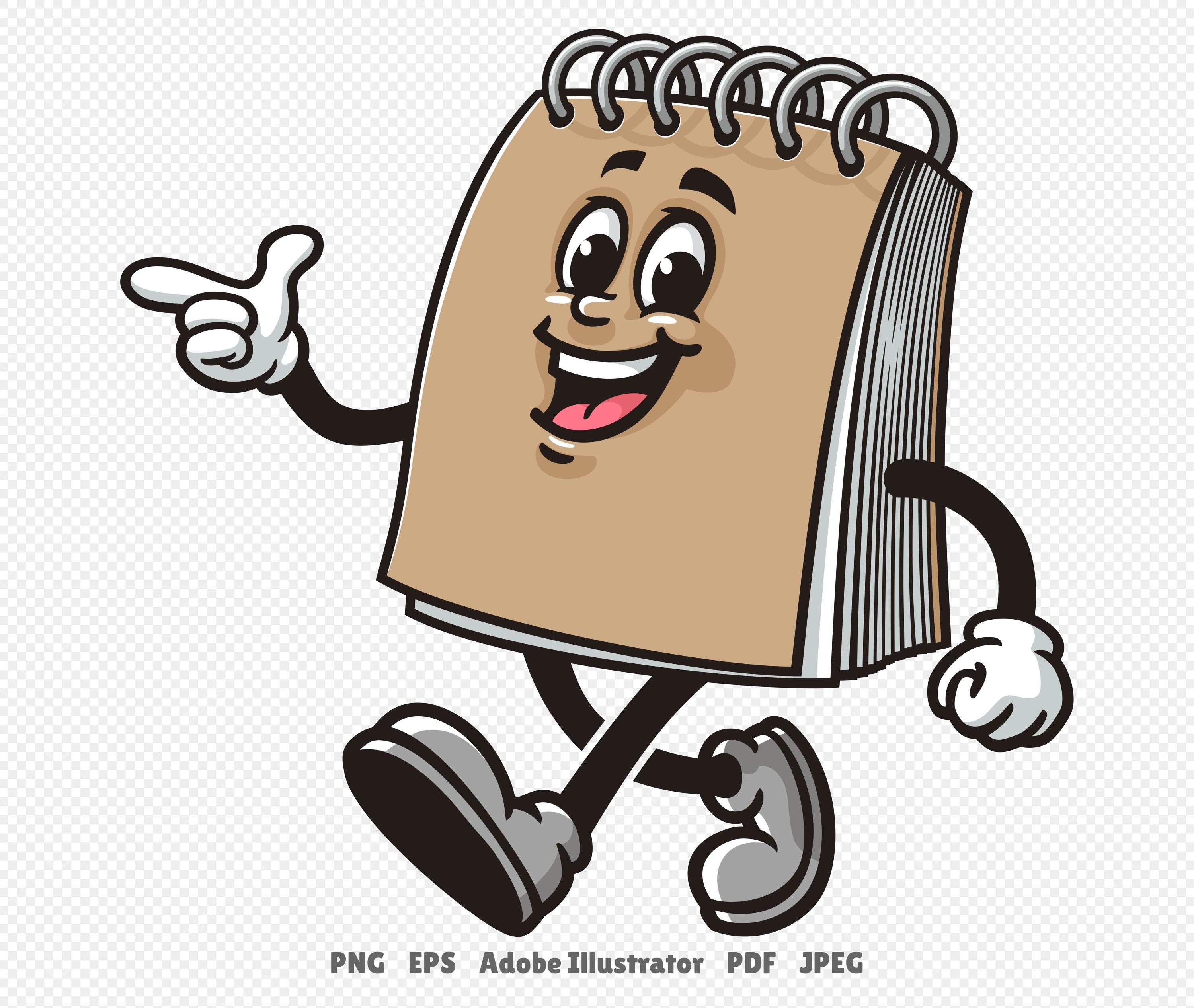 Vintage Notebook Cartoon Mascot Illustration Character Vector Clip-art ...