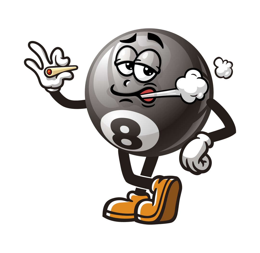 Smoking Billiard Ball, Cartoon Mascot Illustration Character Vector ...