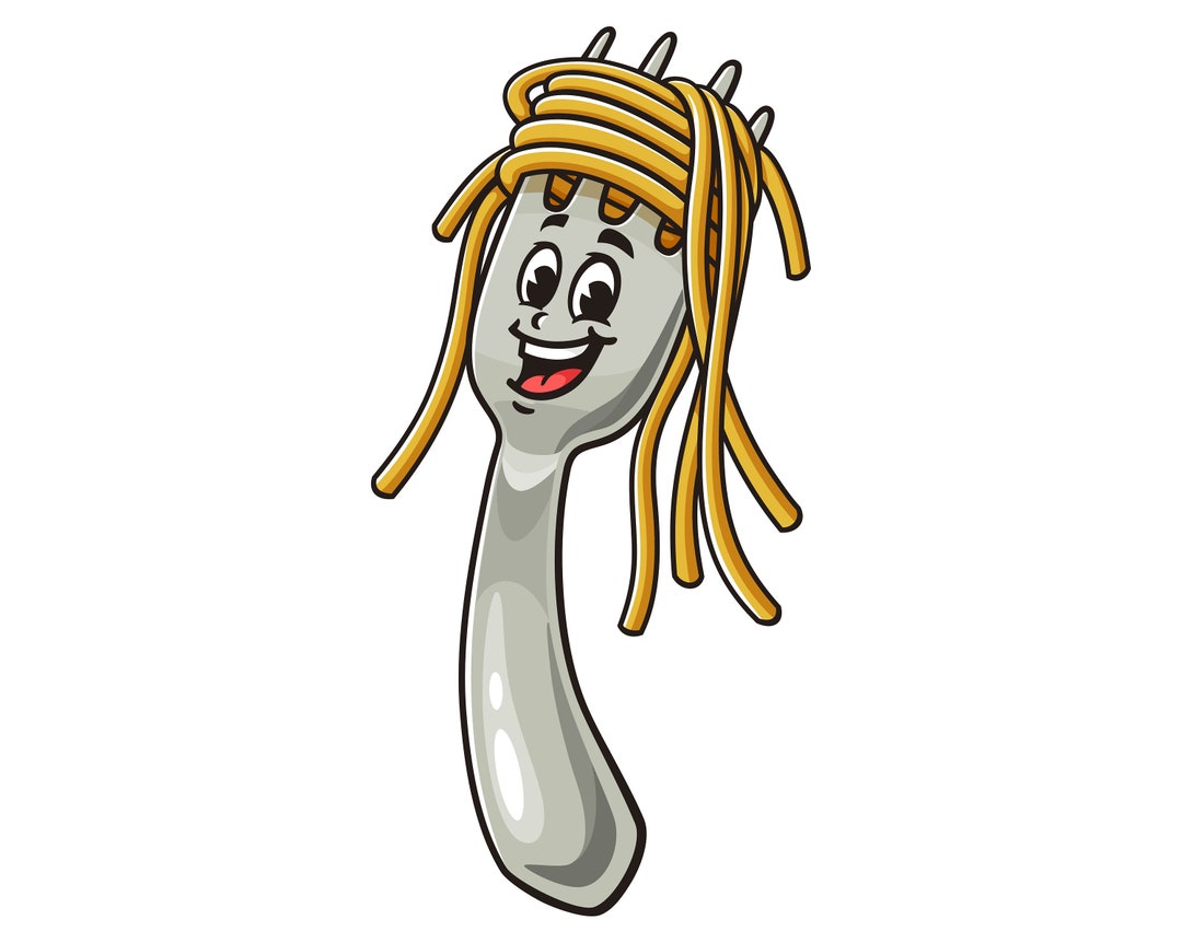 Spaghetti With Fork Cartoon Mascot Illustration Design Character Vector ...