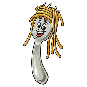Spaghetti With Fork Cartoon Mascot Illustration Design Character Vector ...