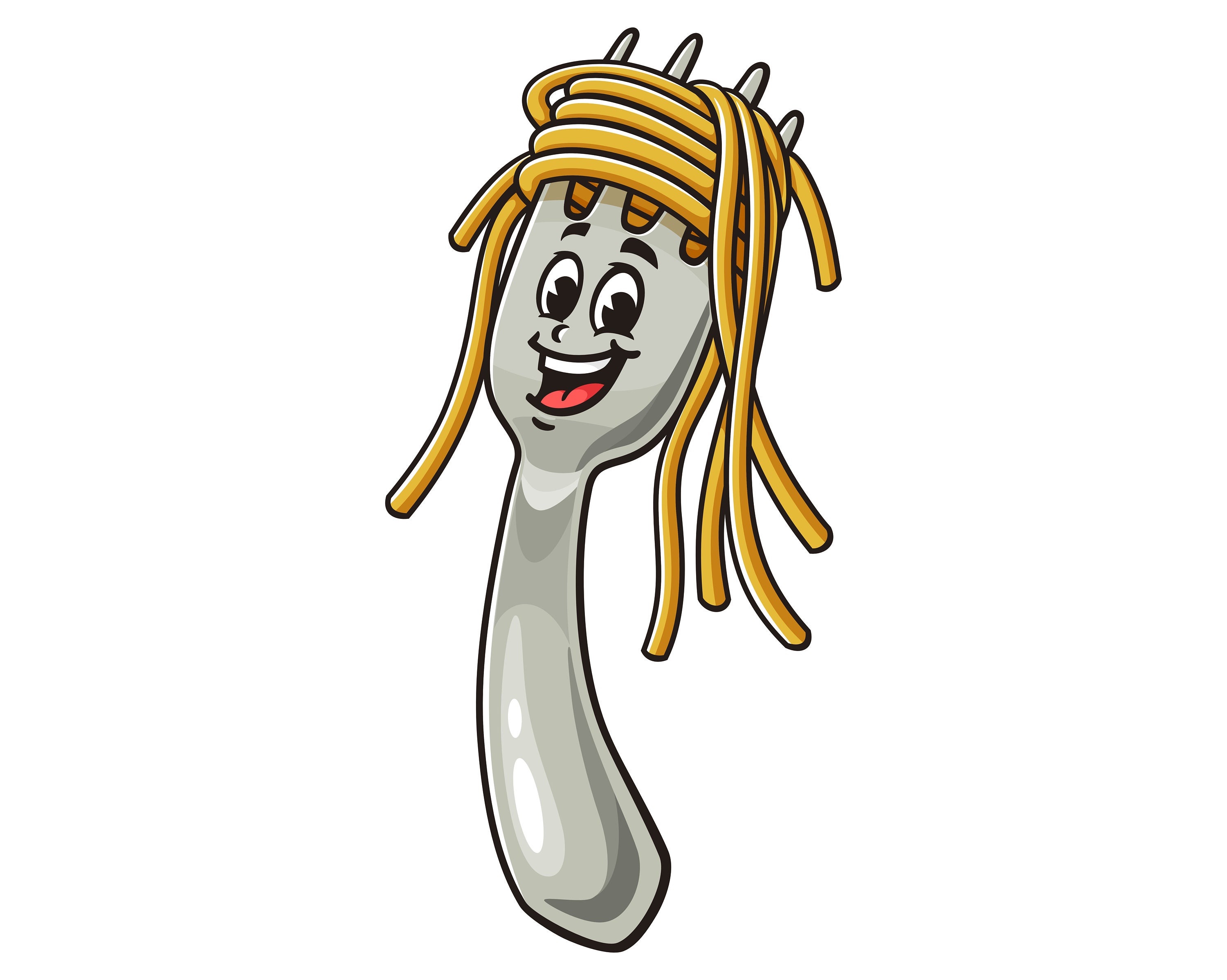Spaghetti With Fork Cartoon Mascot Illustration Design Character Vector ...