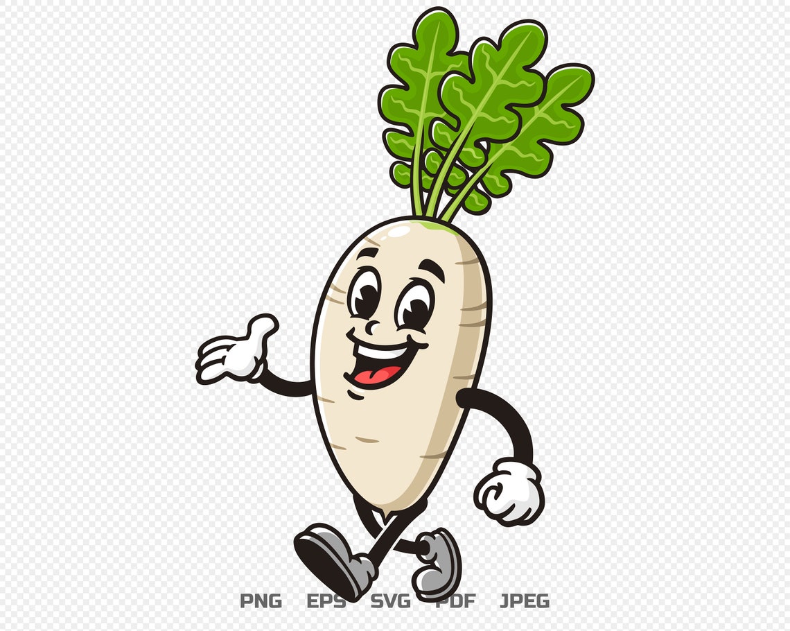 Walking White Radish Cartoon Mascot Illustration Design Character ...