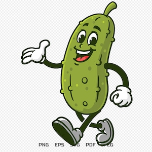 Walking Pickle Cartoon Mascot Illustration Design Character Vector - Etsy