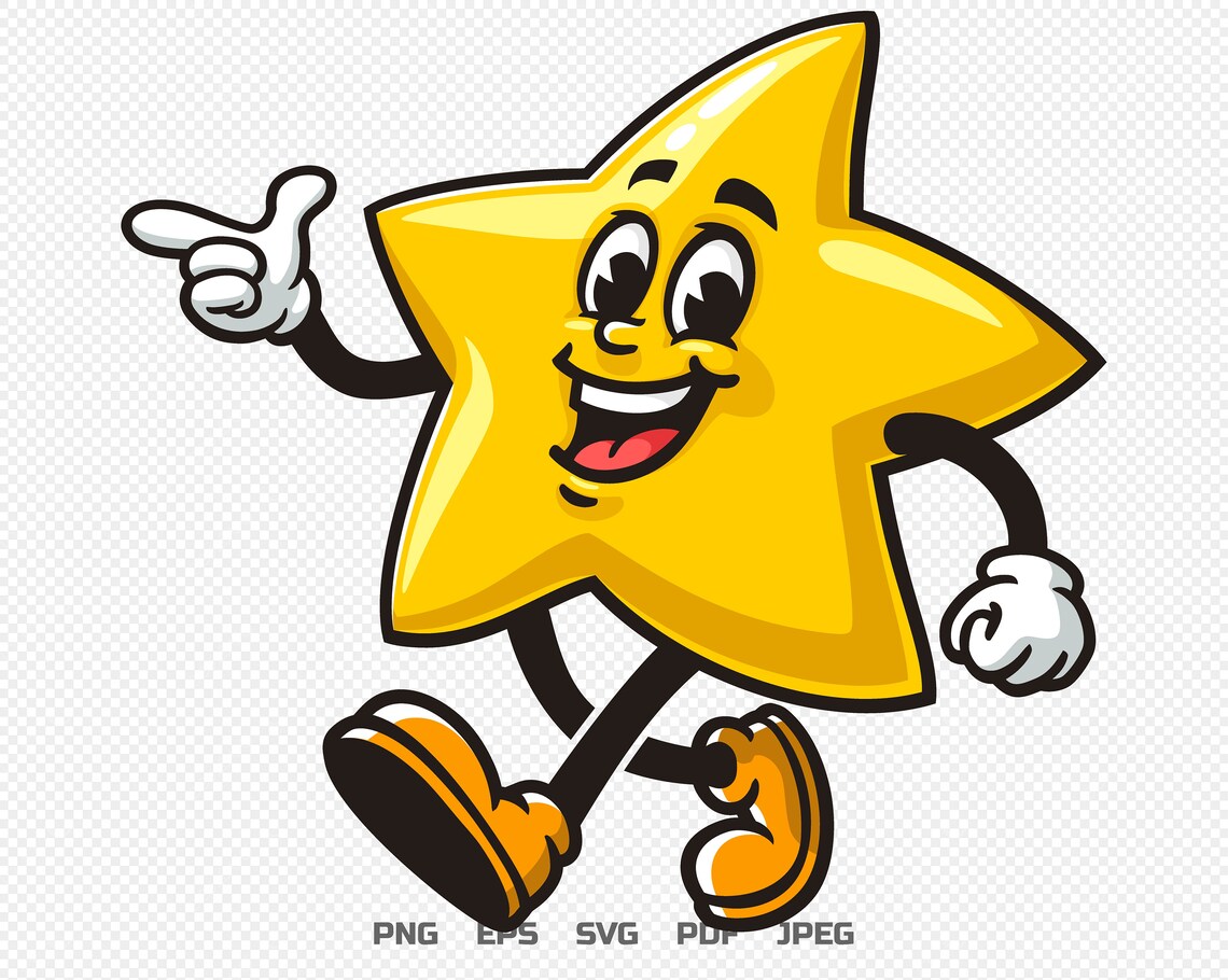 Walking Star Cartoon Mascot Illustration Character Vector Clip-art Hand ...