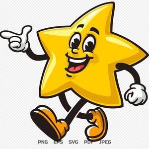 Walking Star Cartoon Mascot Illustration Character Vector Clip-art Hand ...