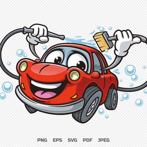 Car Wash Cartoon Mascot Illustration Character Vector Clip-art Hand ...
