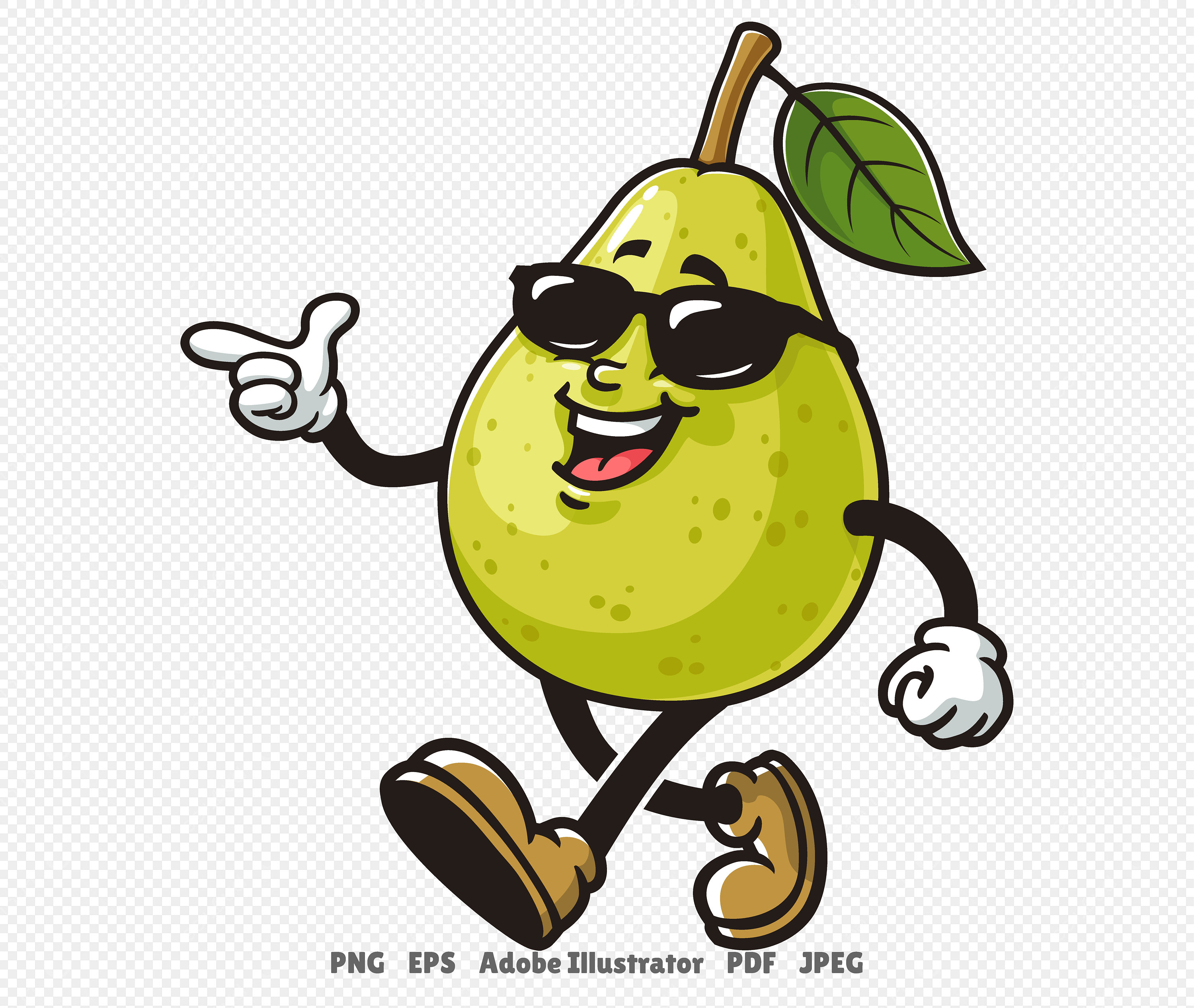 Pear is Wearing Sunglasses, Pear Cartoon Mascot Illustration Character ...