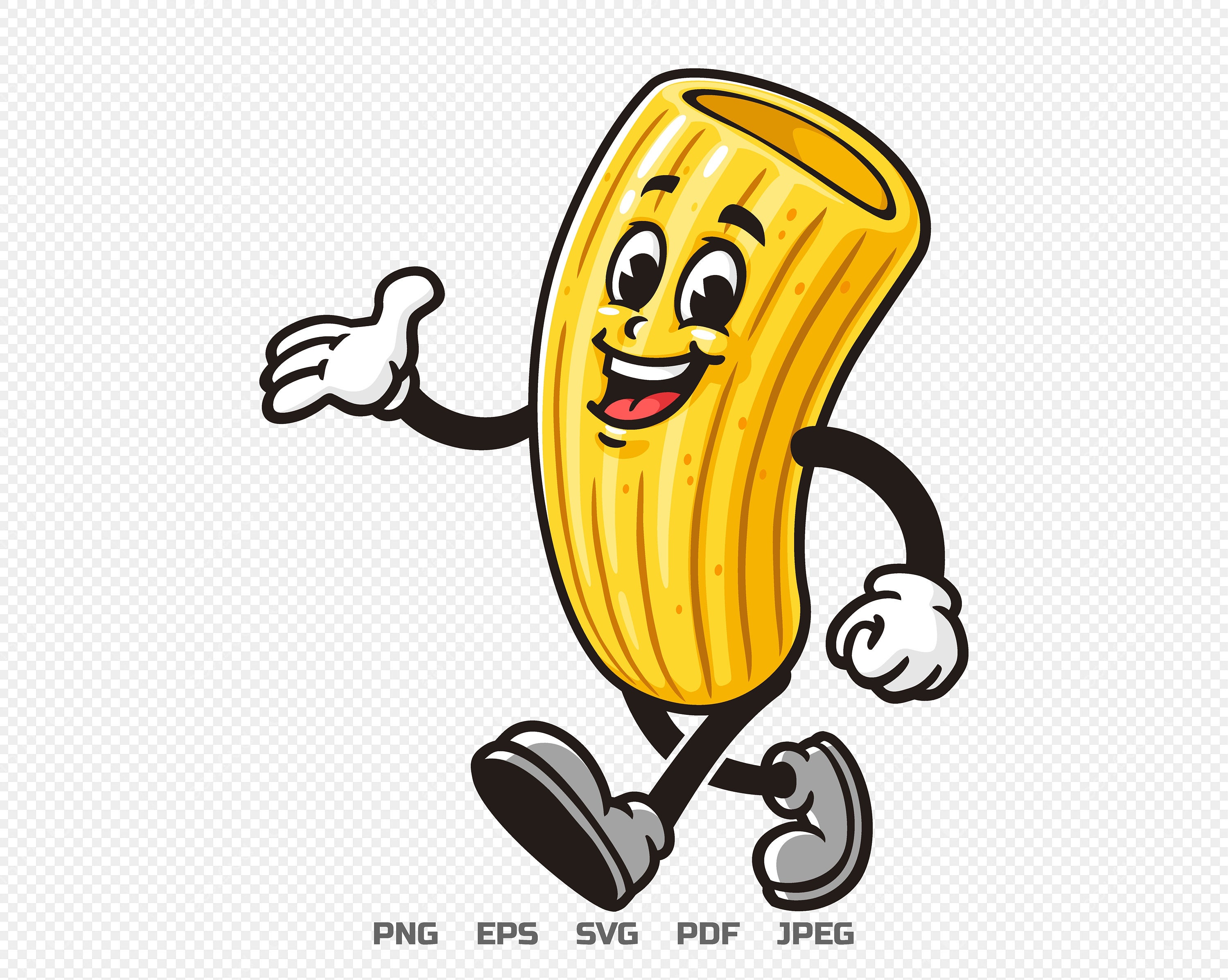 Walking MACARONI Cartoon Mascot Illustration Character Vector Clip Art ...