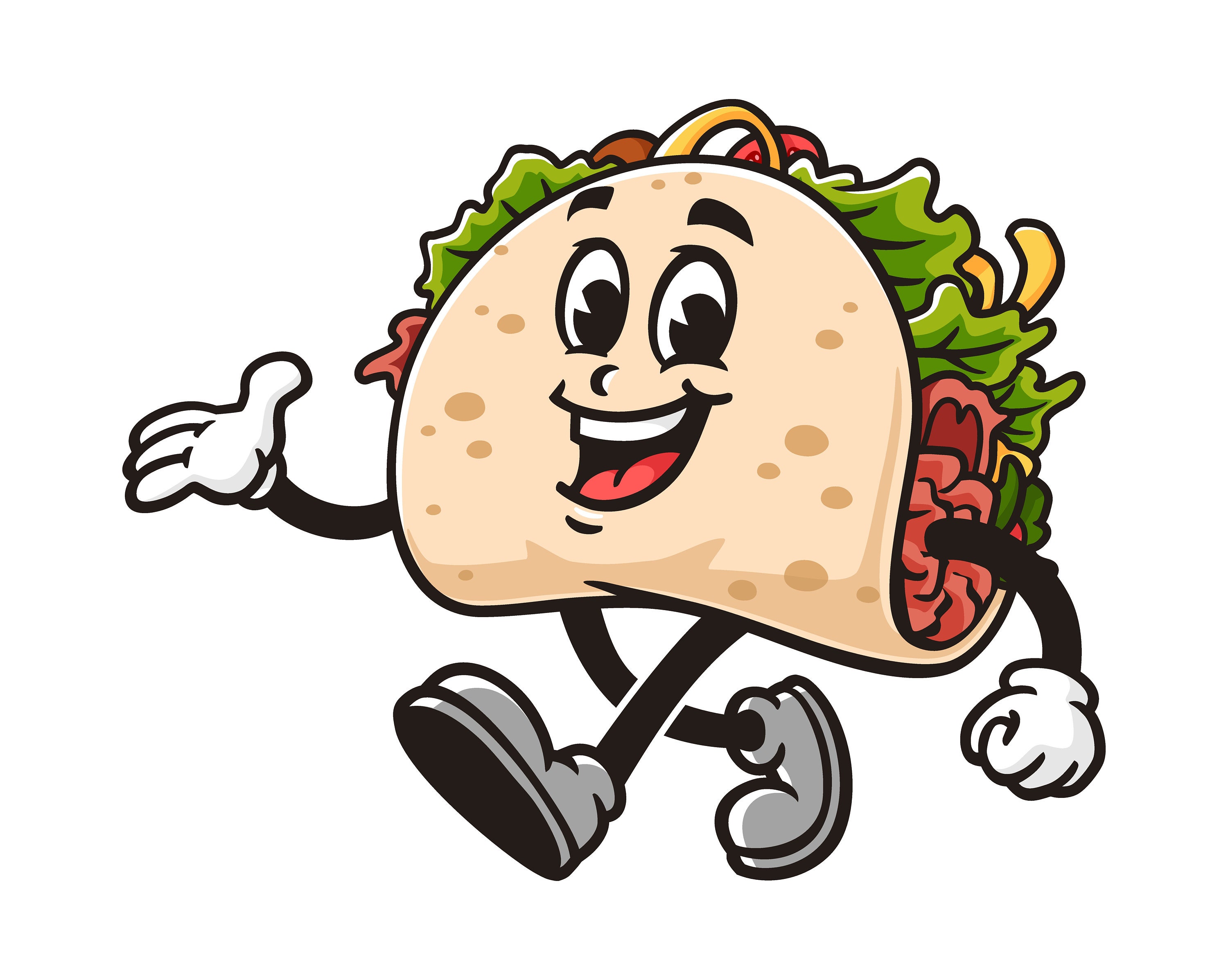 Walking Taco Cartoon Mascot Illustration Design Character Vector - Etsy