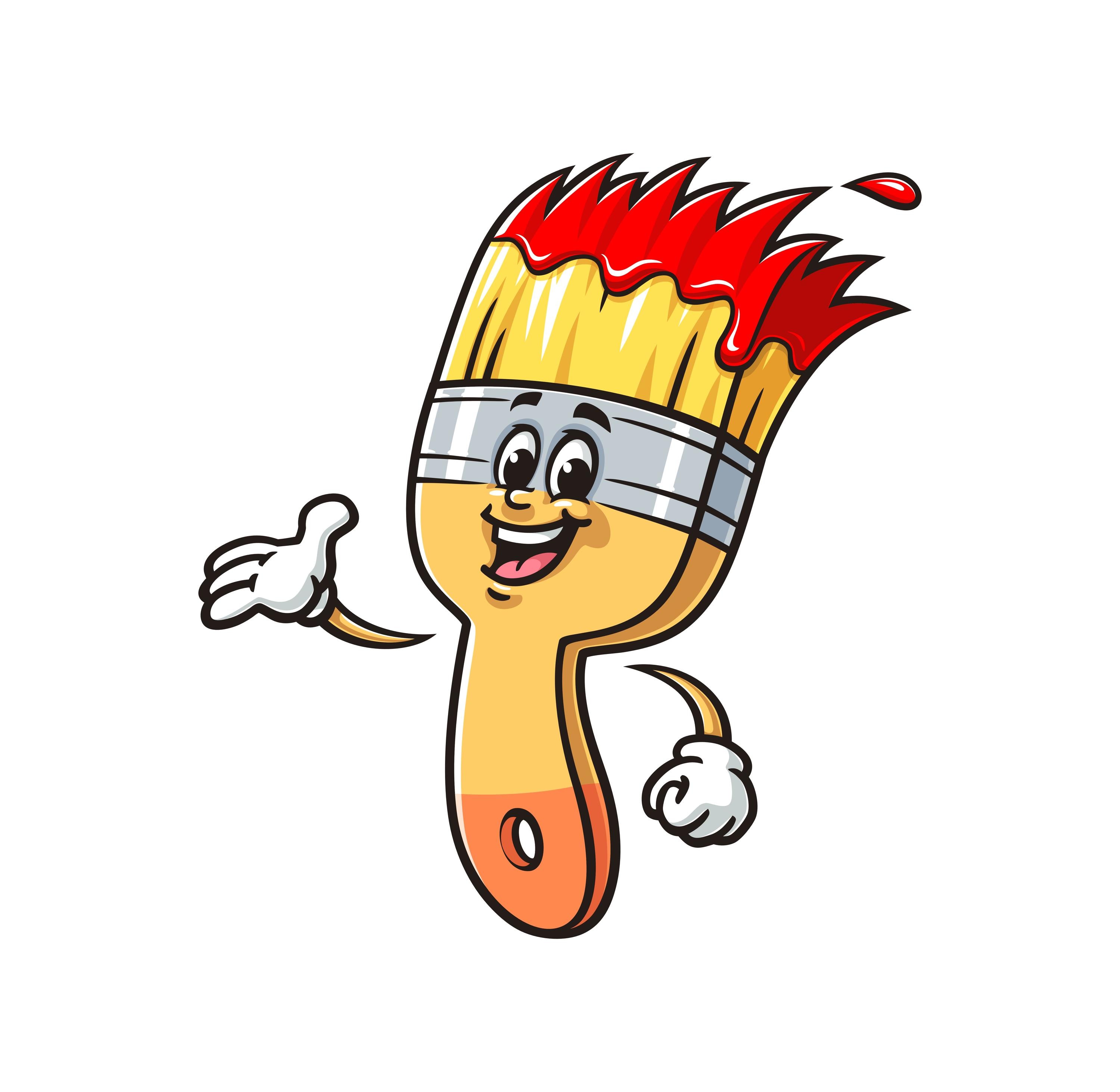 Brush With Red Paint, Paint Brush Cartoon Mascot Illustration Character ...