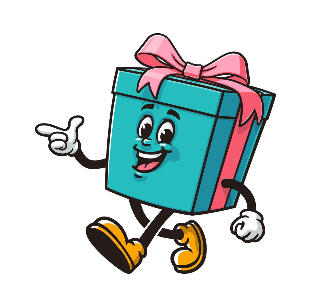 Walking Gift Box Cartoon Mascot Illustration Character Vector Clip-art ...
