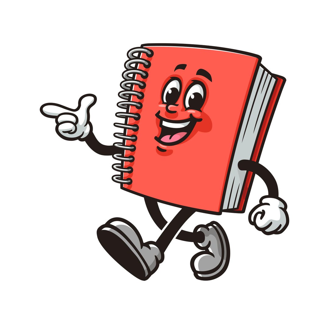 Walking Notebook Cartoon Mascot Illustration Character Vector Clip-art ...