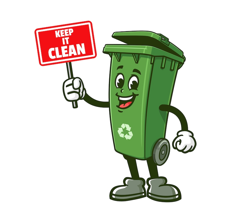 Trash Can Holding a Sign Keep It Clean, Trash Bin Garbage Bin Cartoon ...