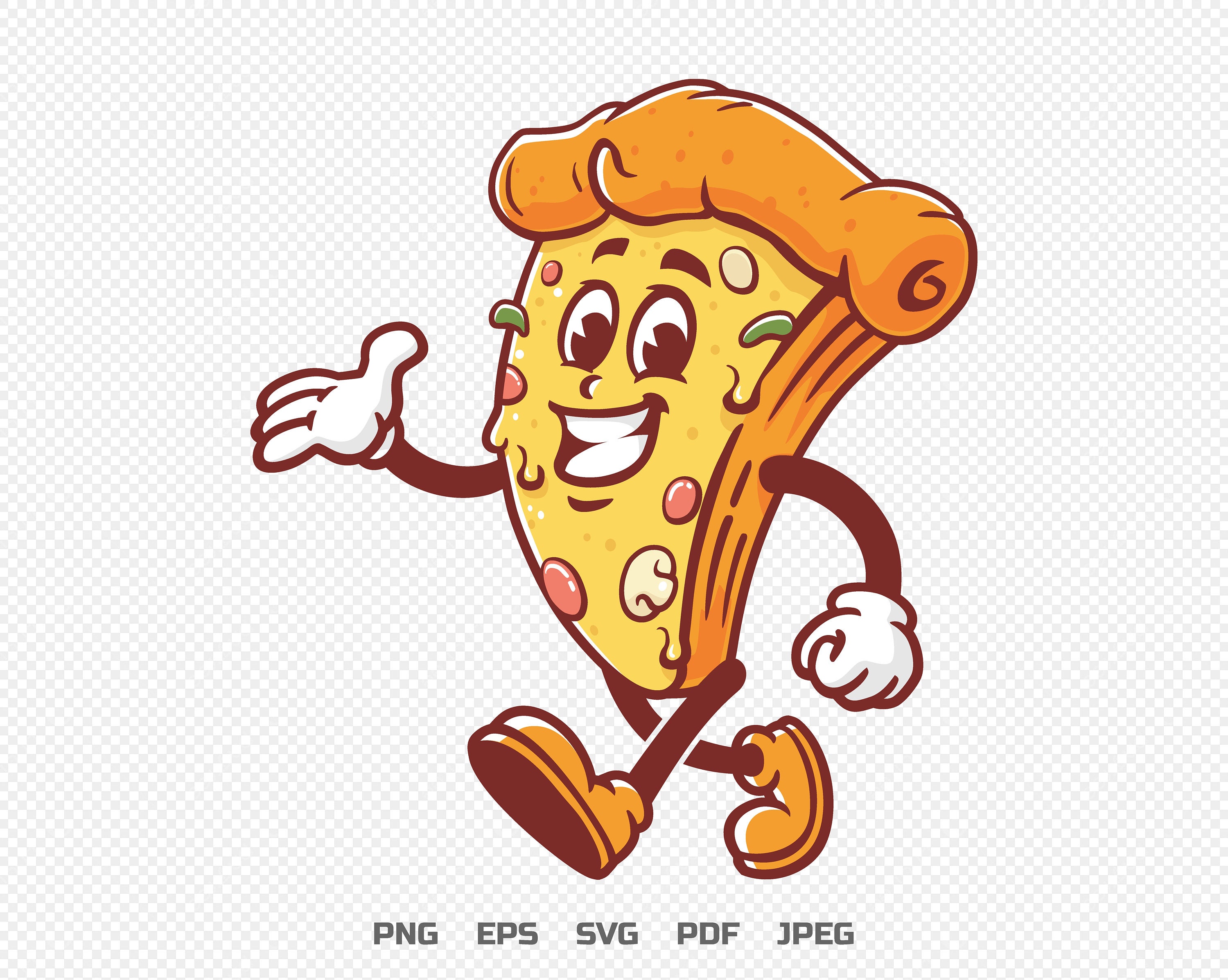 Walking Pizza Cartoon Mascot Illustration Design Character - Etsy