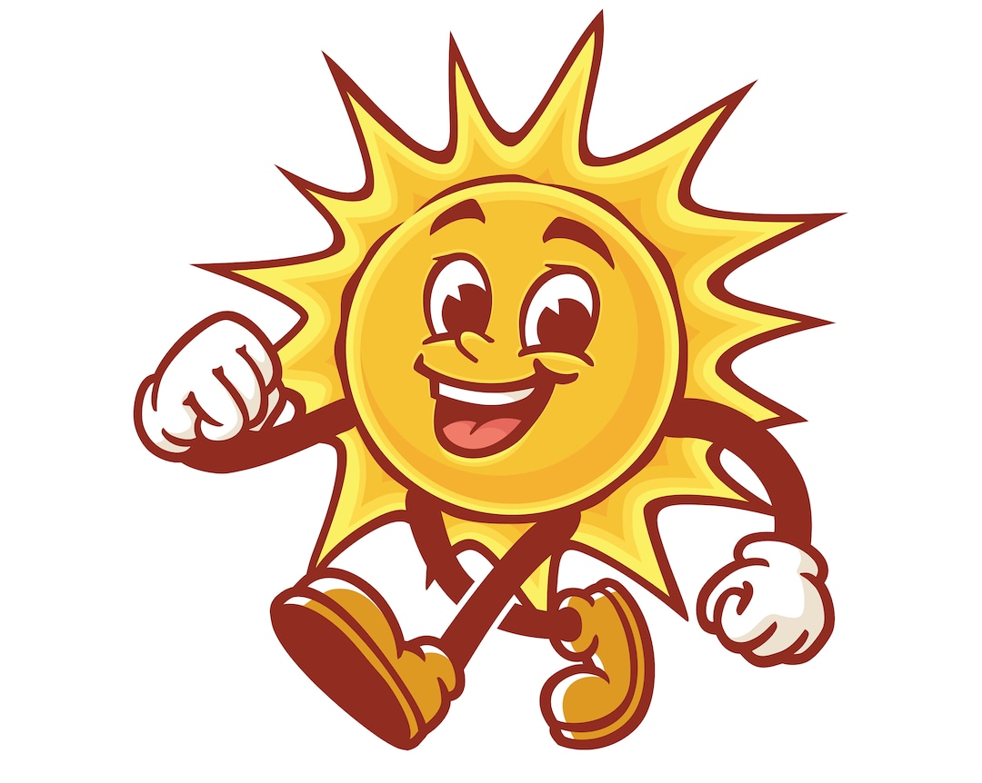 Walking Sun Cartoon Mascot Illustration Design Character Vector - Etsy
