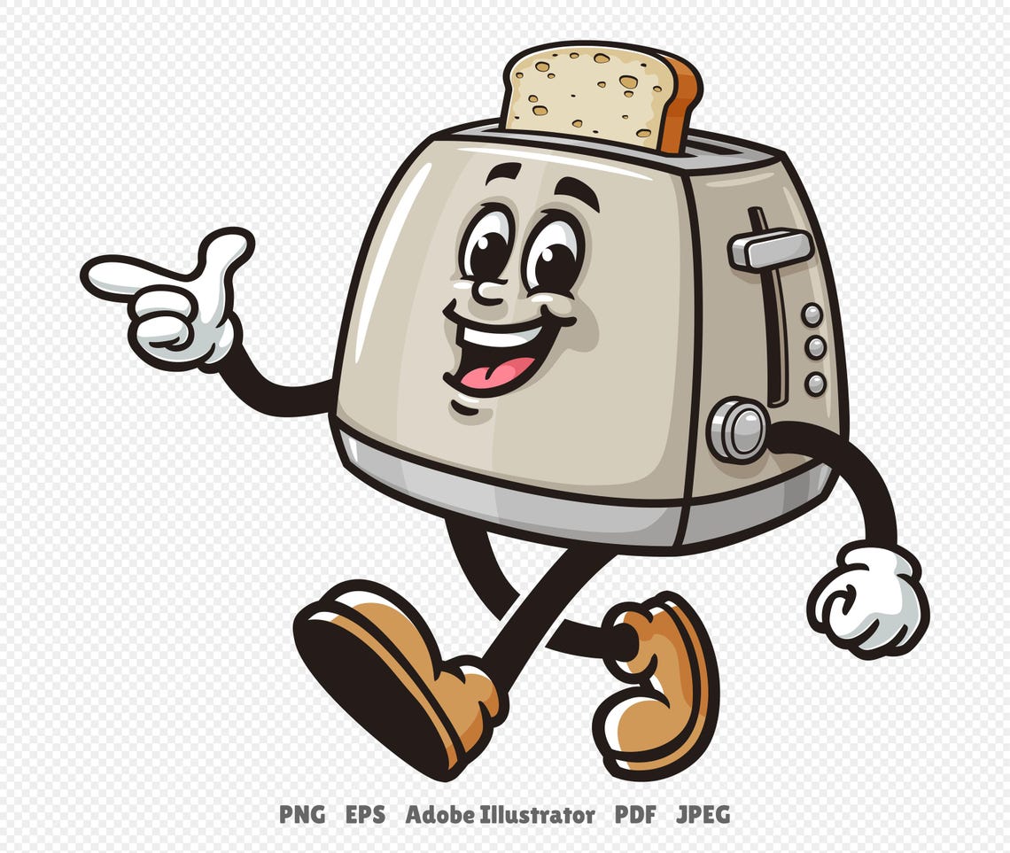 Walking Toaster Cartoon Mascot Illustration Character Vector Clip-art ...