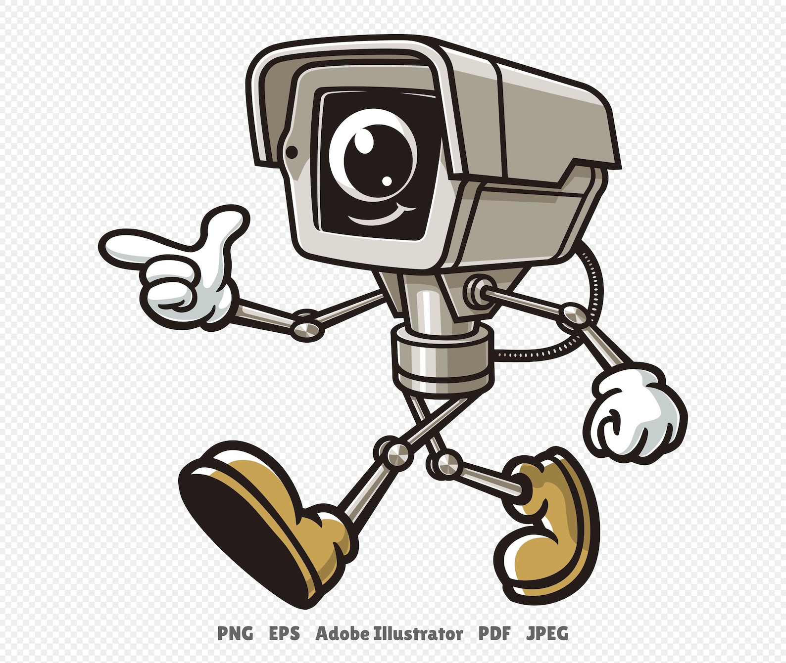 Walking CCTV Camera Cartoon Mascot Illustration Character Vector Clip ...