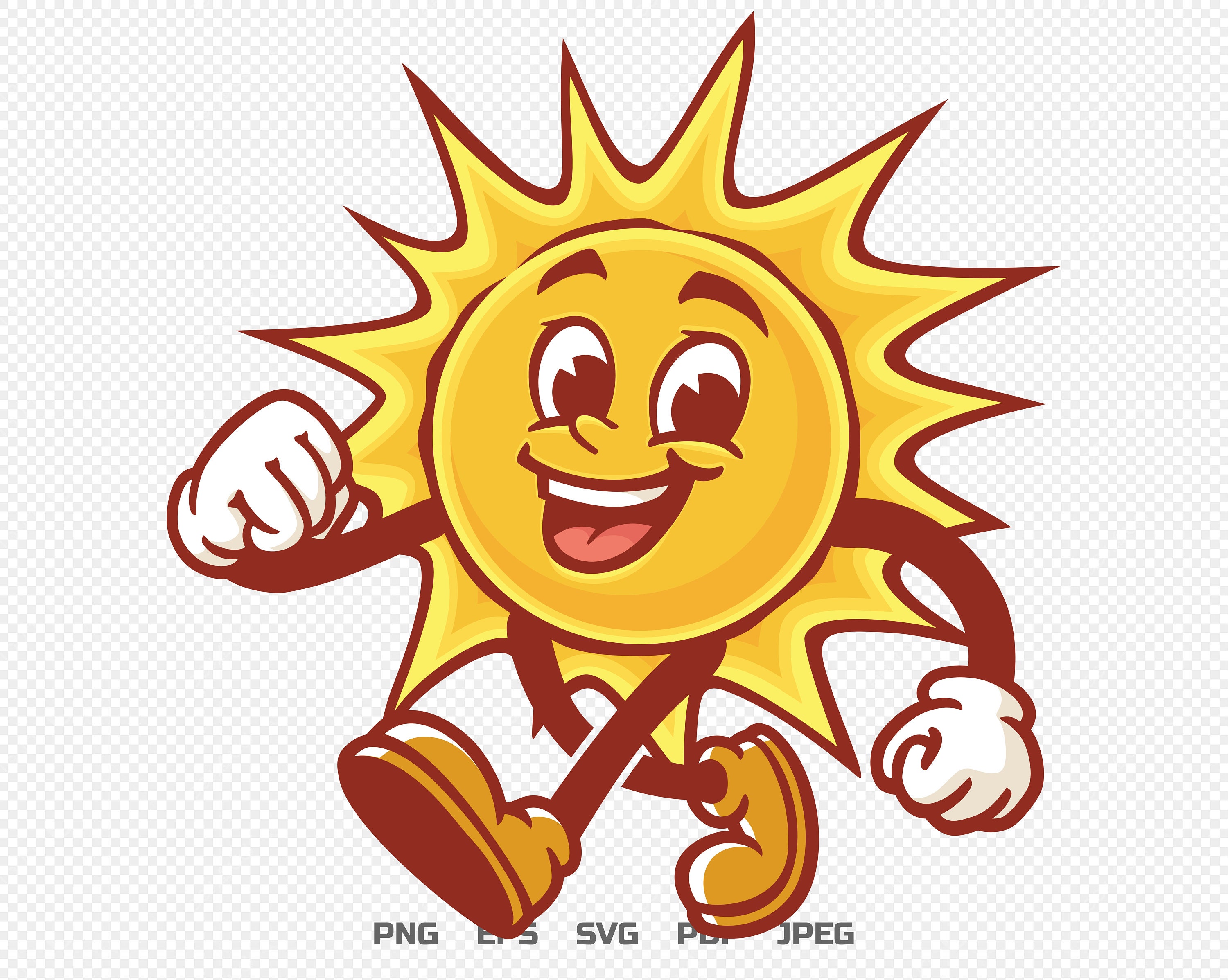 Walking Sun Cartoon Mascot Illustration Design Character Vector - Etsy