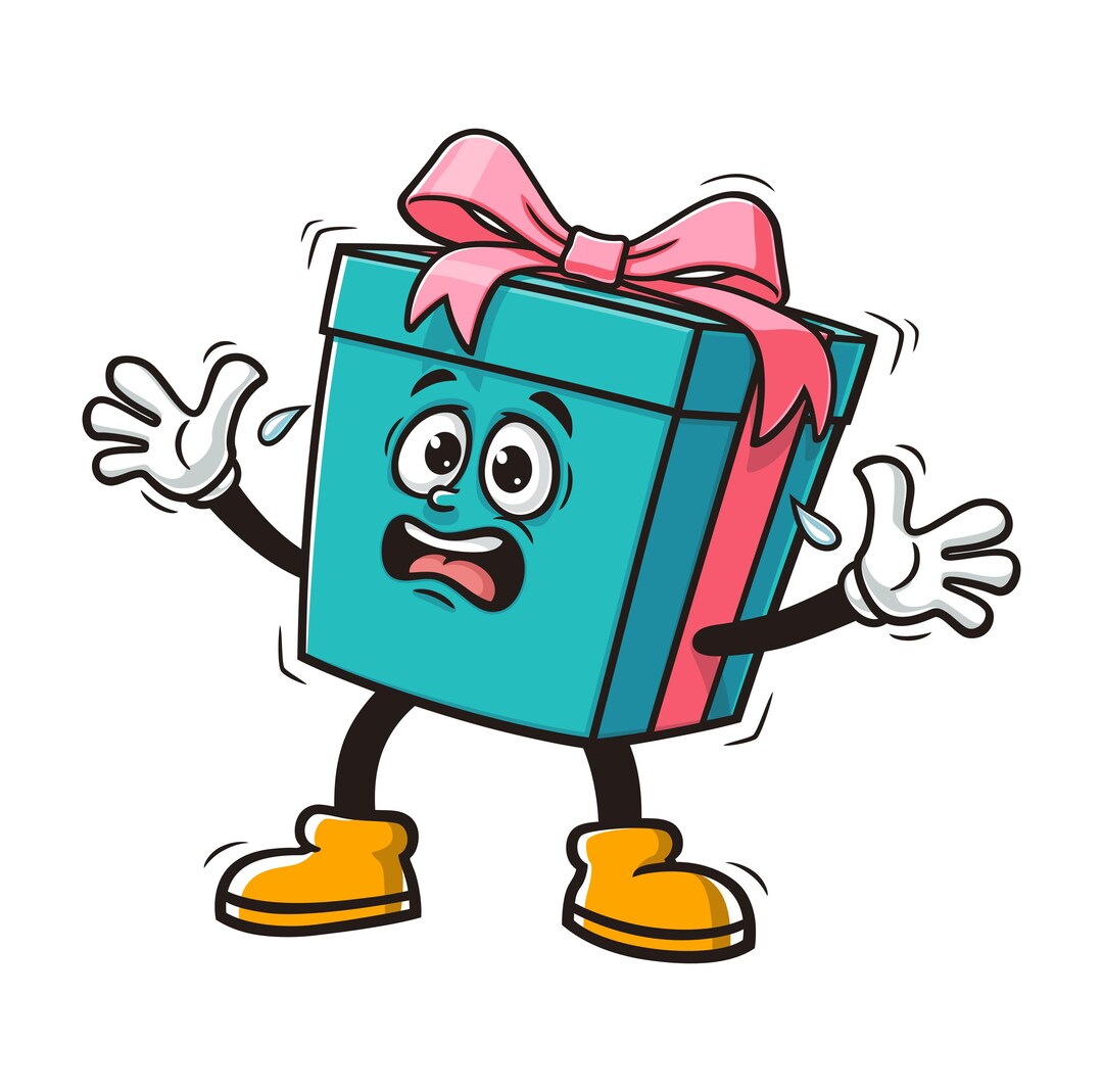 Panic Gift Box Cartoon Mascot Illustration Character Vector Clip-art ...