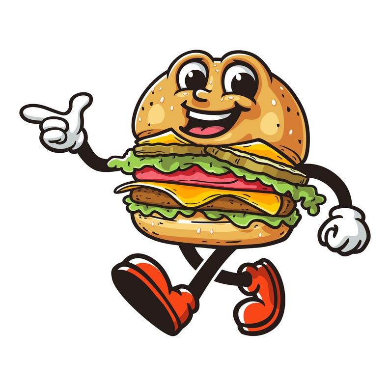 Walking Burger Cartoon Mascot Illustration Character Vector Clip-art ...