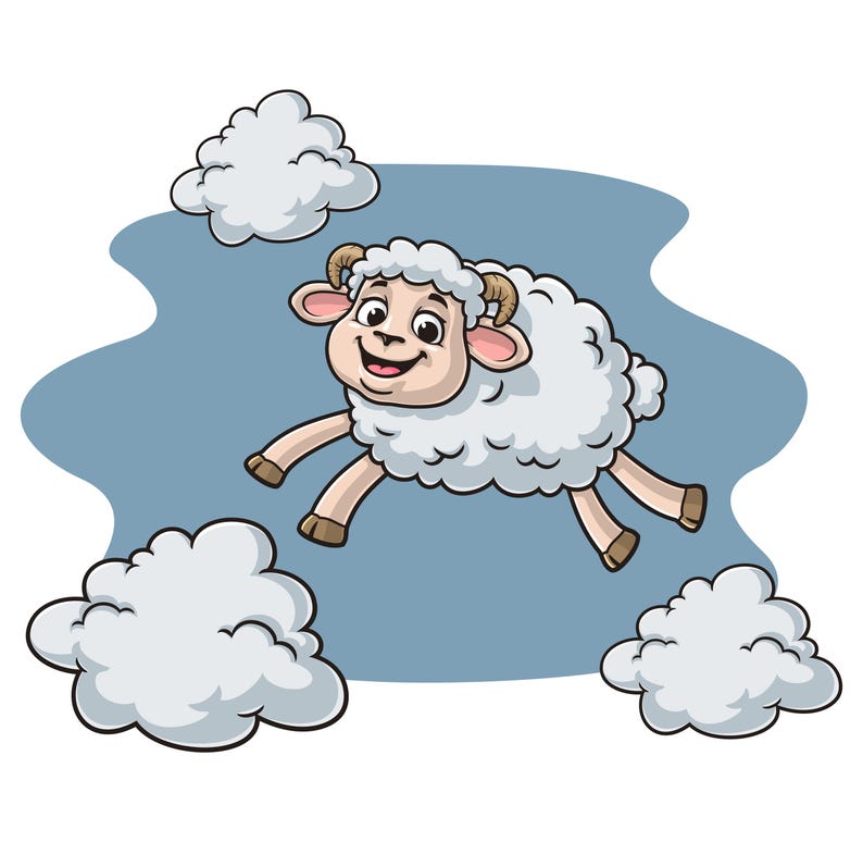 Sheep Jumps to the Clouds, Sheep Cartoon Mascot Illustration Character ...