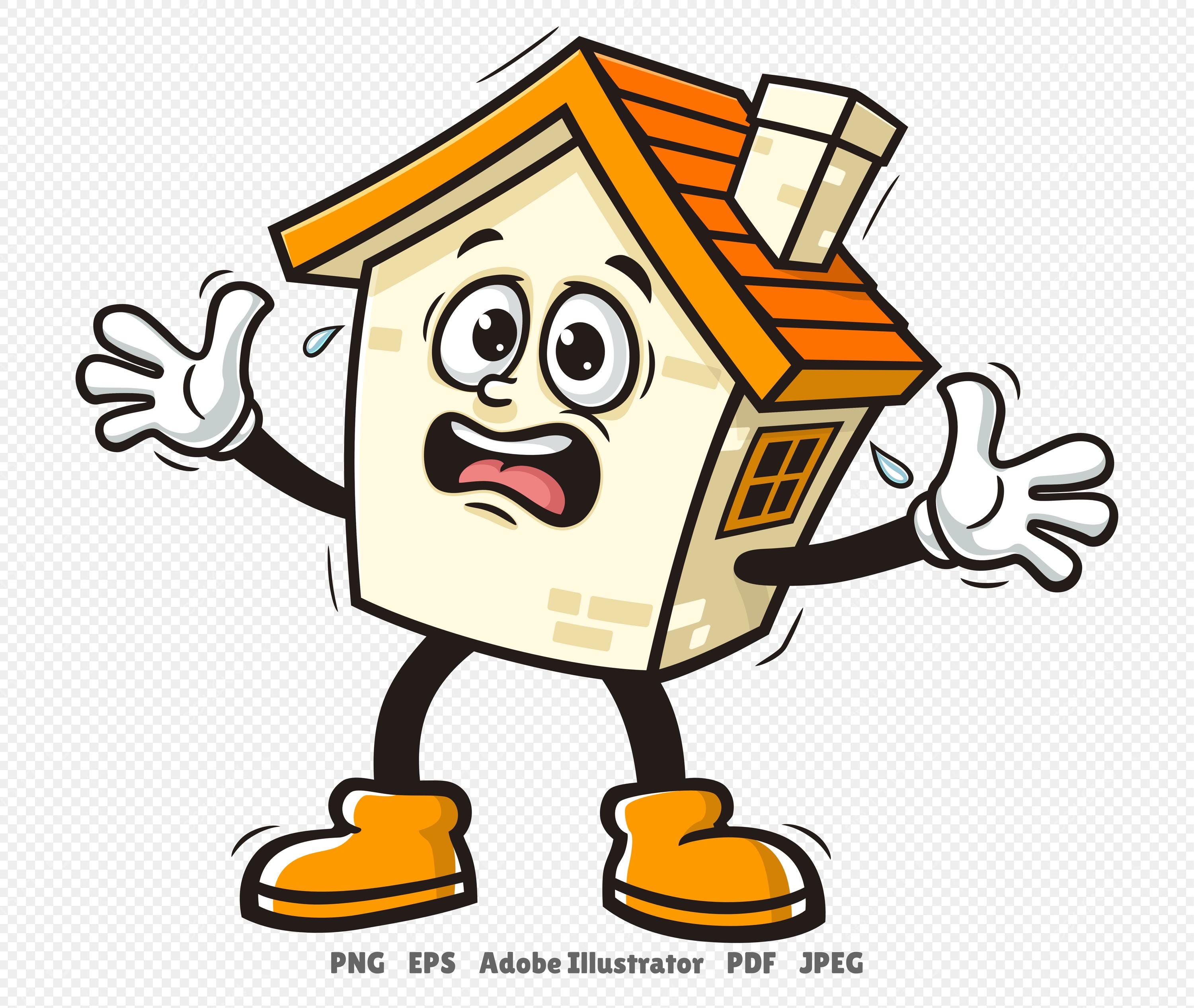 Panic House Cartoon Mascot Illustration Character Vector Clip-art Hand ...