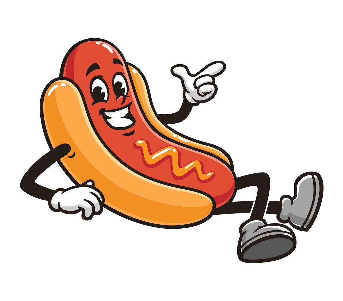 Hot Dog Sausage Relaxed, Cartoon, Mascot, Illustration, Design ...