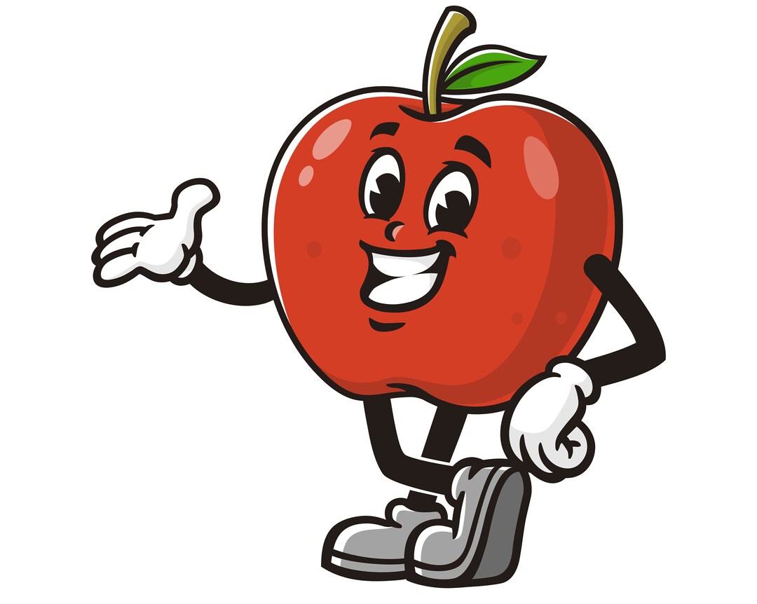 Apple Cartoon Mascot Illustration Design Character Vector - Etsy
