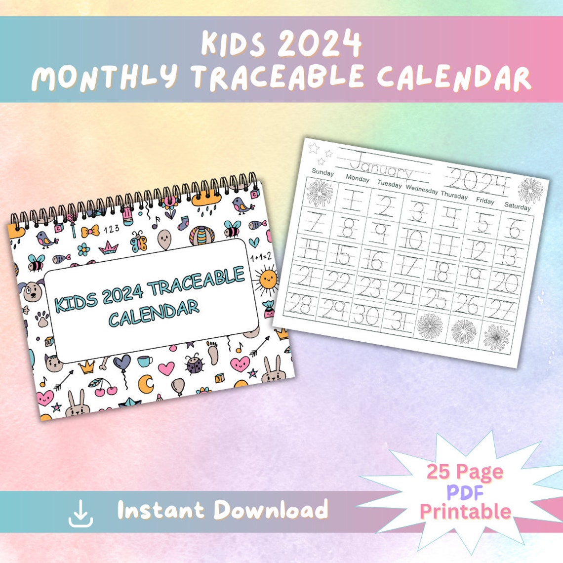 Traceable Calendar Kids 2024 Traceable Calendar Writing Skills ...