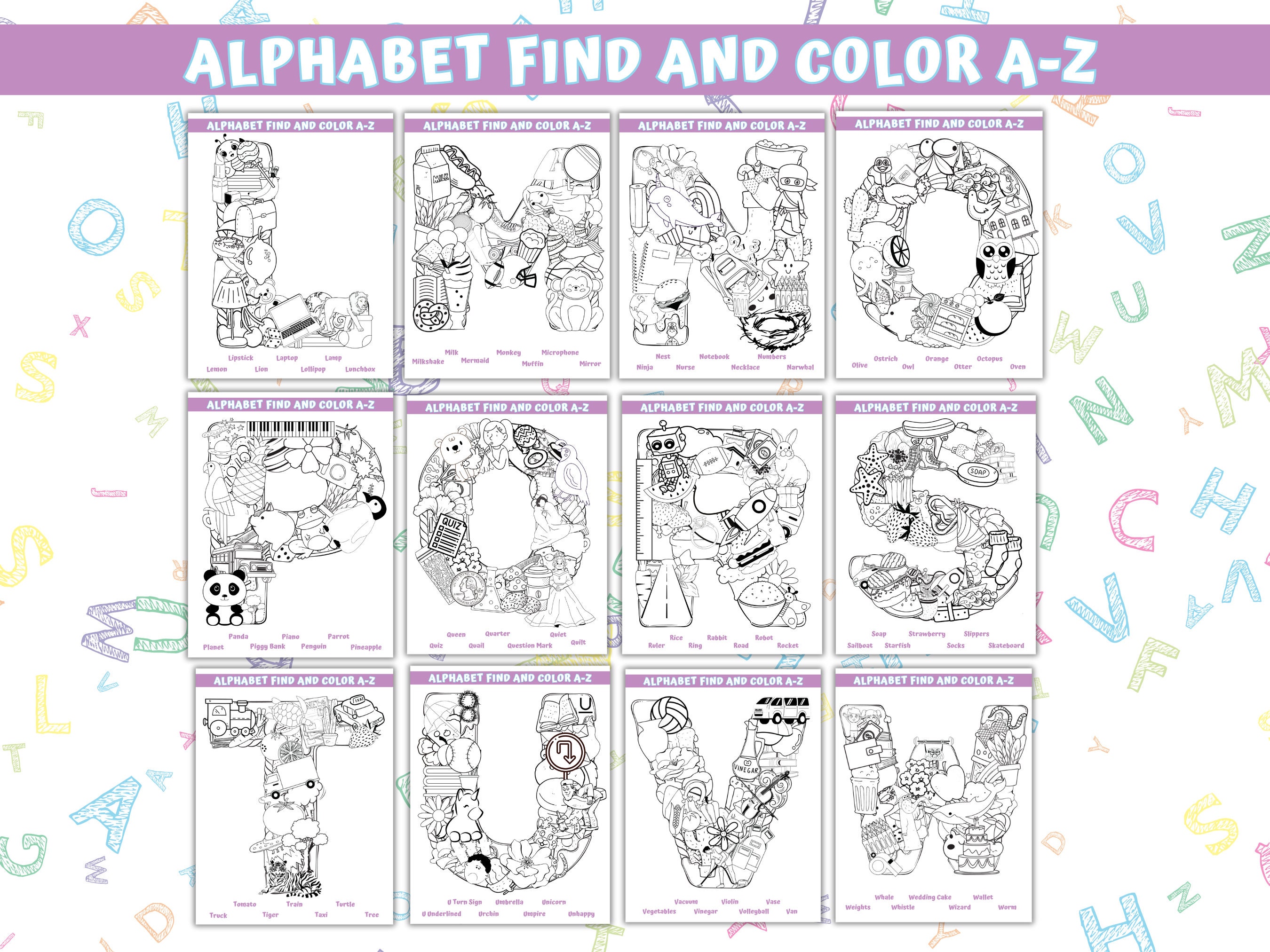 Alphabet Find and Color A-Z Pages for Kids - Etsy