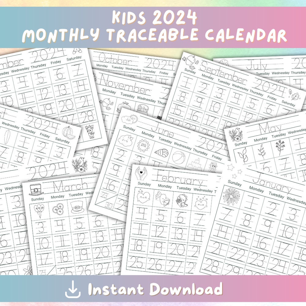 Traceable Calendar Kids 2024 Traceable Calendar Writing Skills ...