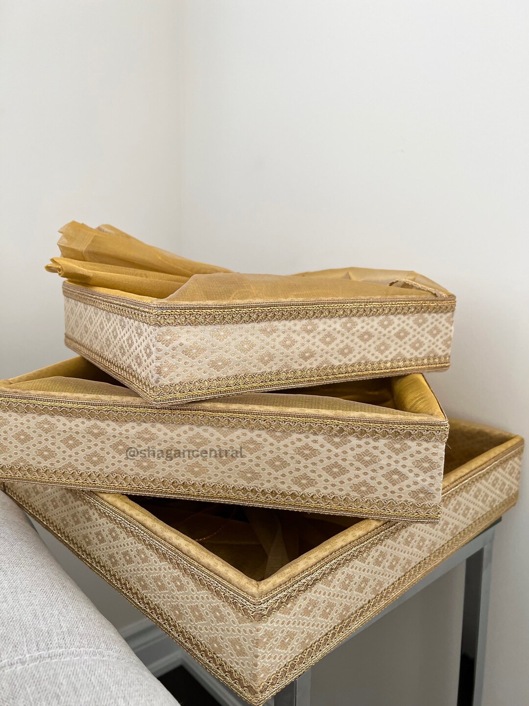 Gold Shagan Trays Set of 3 Indian Wedding Punjabi - Etsy