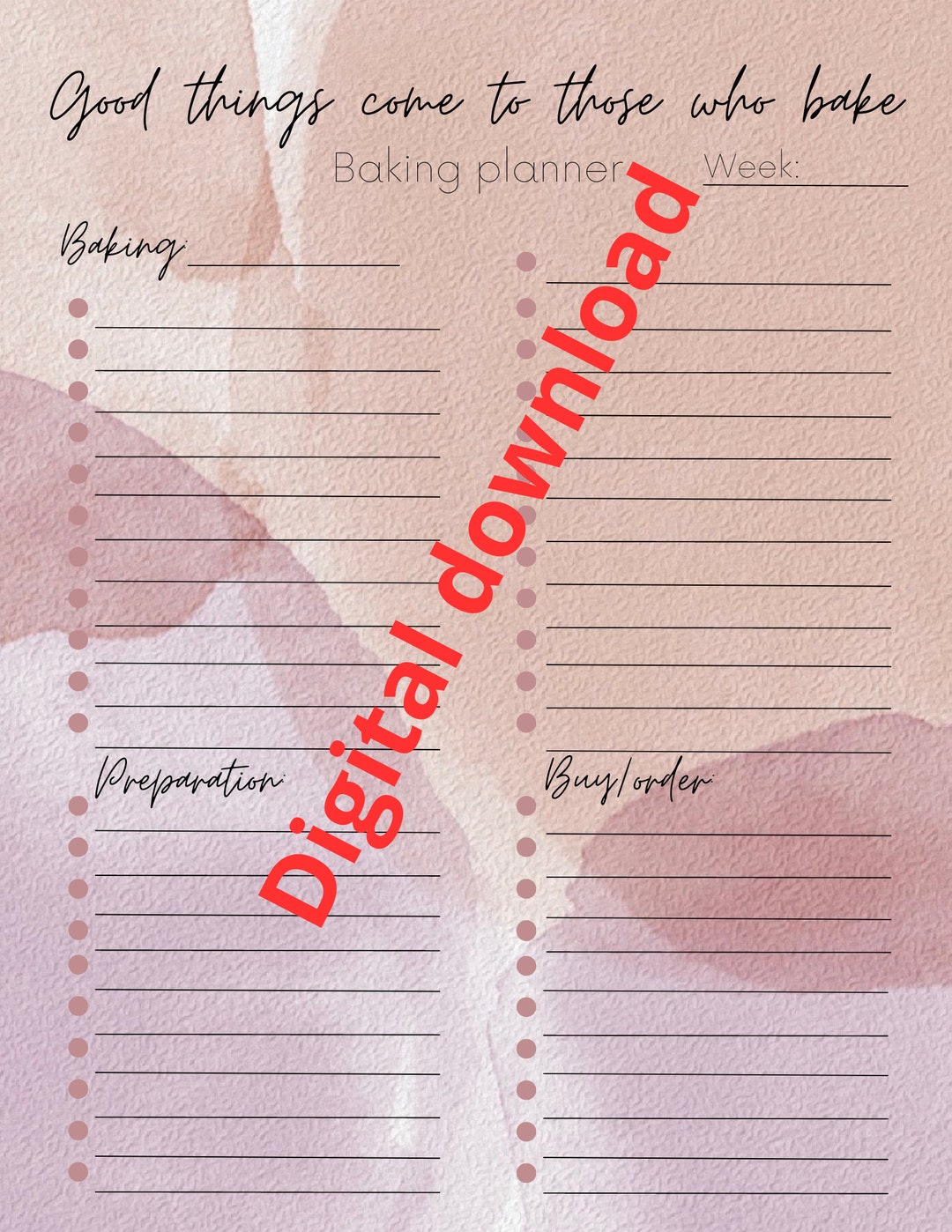 Baking Planner and Cake Order Form, Home Baker, Printable - Etsy