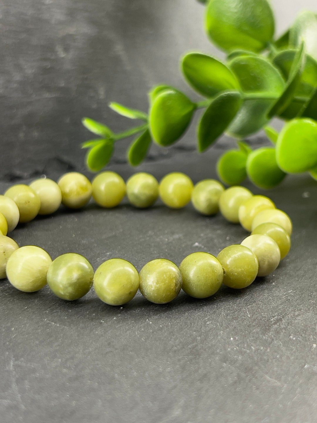 6mm/8mm Natural Stone Taiwan Olive Jade Bracelet ~ Custom Size ~ Green ...