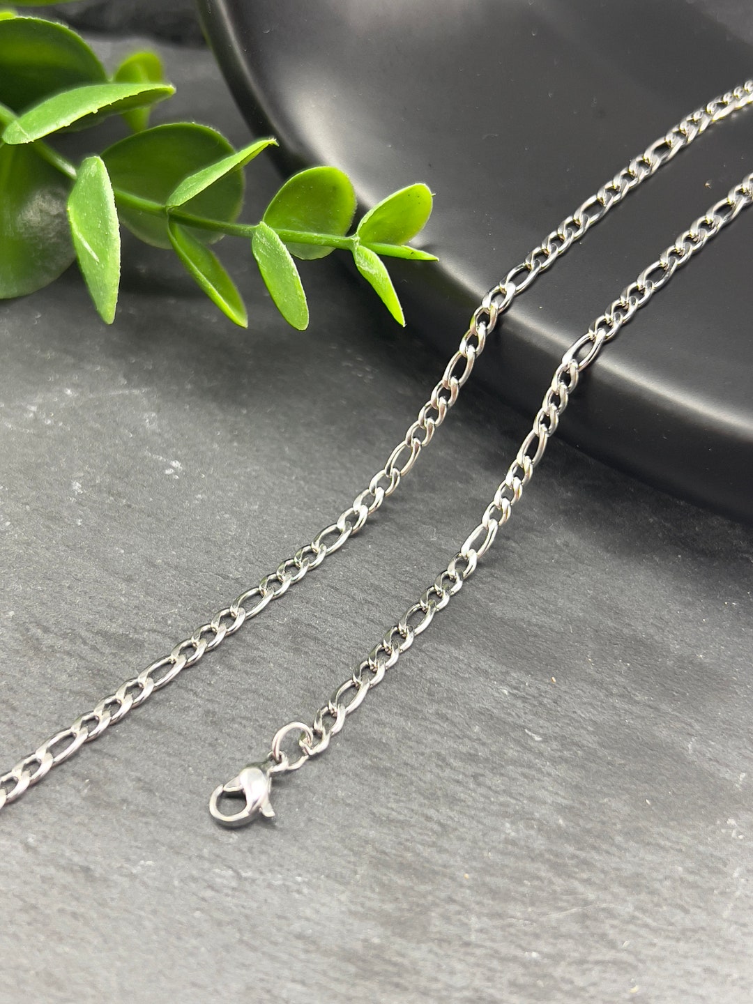 3mm Figaro Chain Necklace in Stainless Steel Custom Length Chain for ...