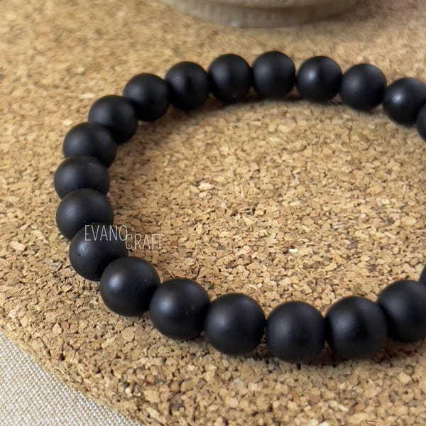 Matte Black Bead Bracelet - Etsy