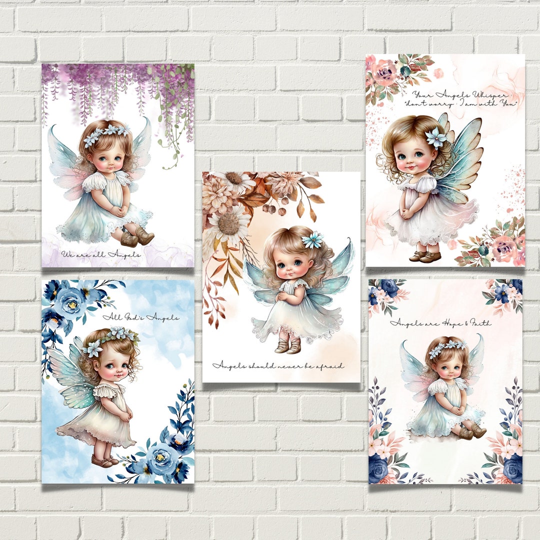 Child Angels Cards Set of 5 Cute Angels Illustration Angel Art ...