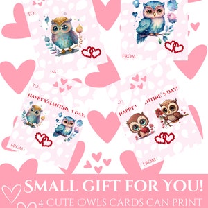 OWL VALENTINES Printable Owl Set of 2 Prints Bonus Gift-4 - Etsy