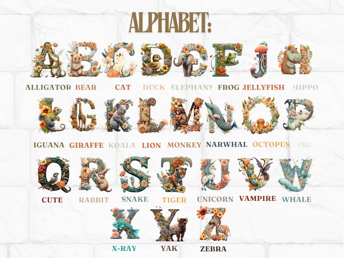 Animal Alphabet Poster, PRINTABLE Wall Art, Educational ABC Poster ...