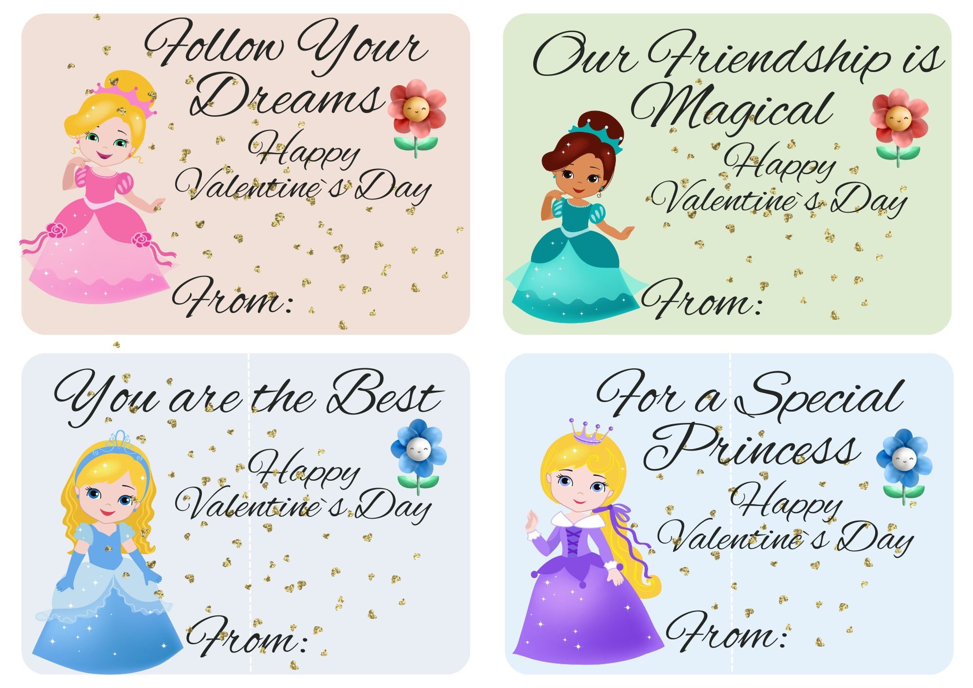 PRINCESS VALENTINE CARDS Printable Kids Valentine Cards School ...