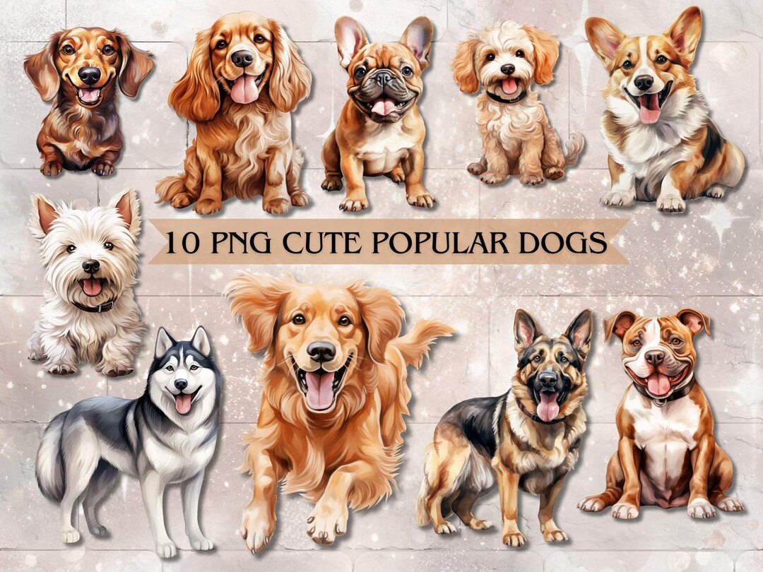 Popular Cute Dog Watercolor Clipart Bundle PNG Graphic Printable ...