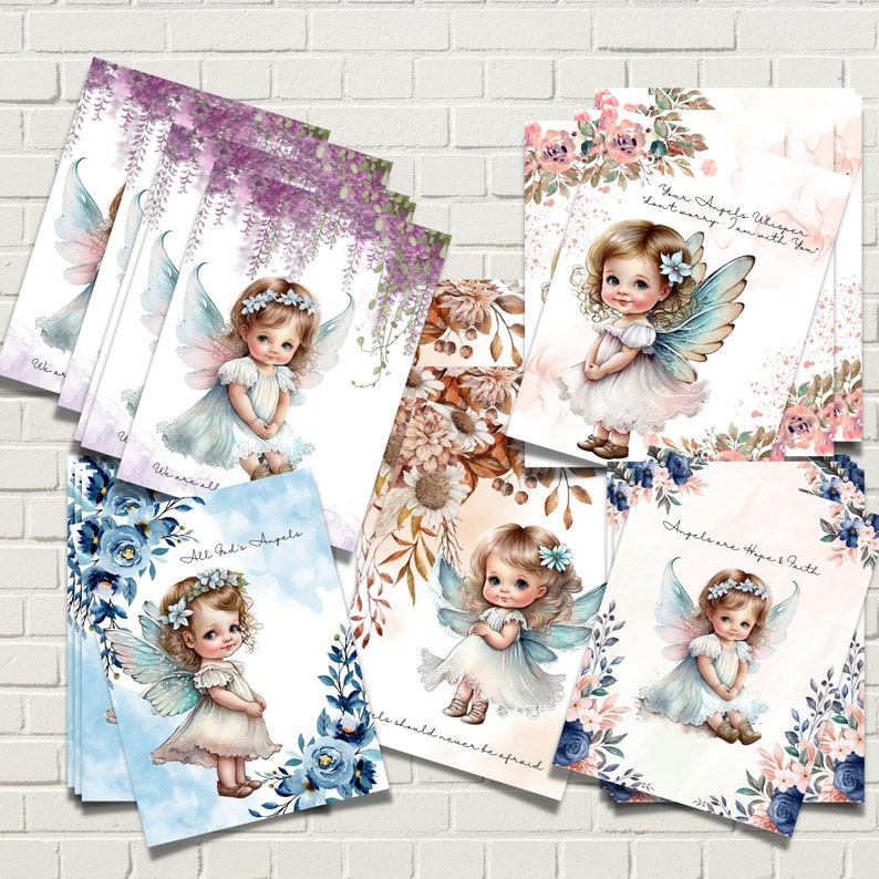 Child Angels Cards Set of 5 Cute Angels Illustration Angel Art ...