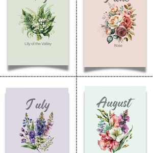 Birth Month Flowers Digital Set of 12 Instant Download Prints, Decor ...
