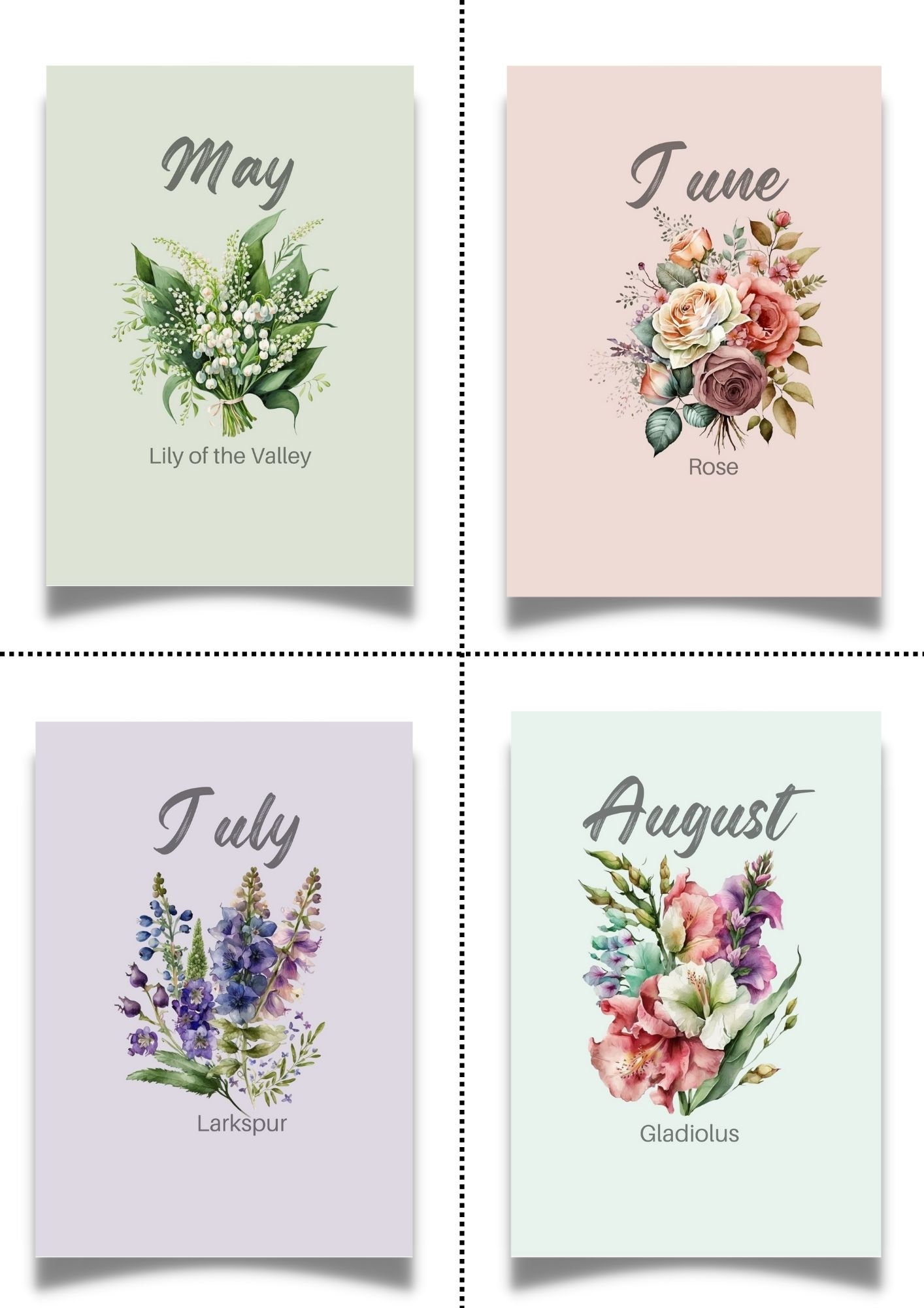 Birth Month Flowers Digital Set of 12 Instant Download Prints, Decor ...