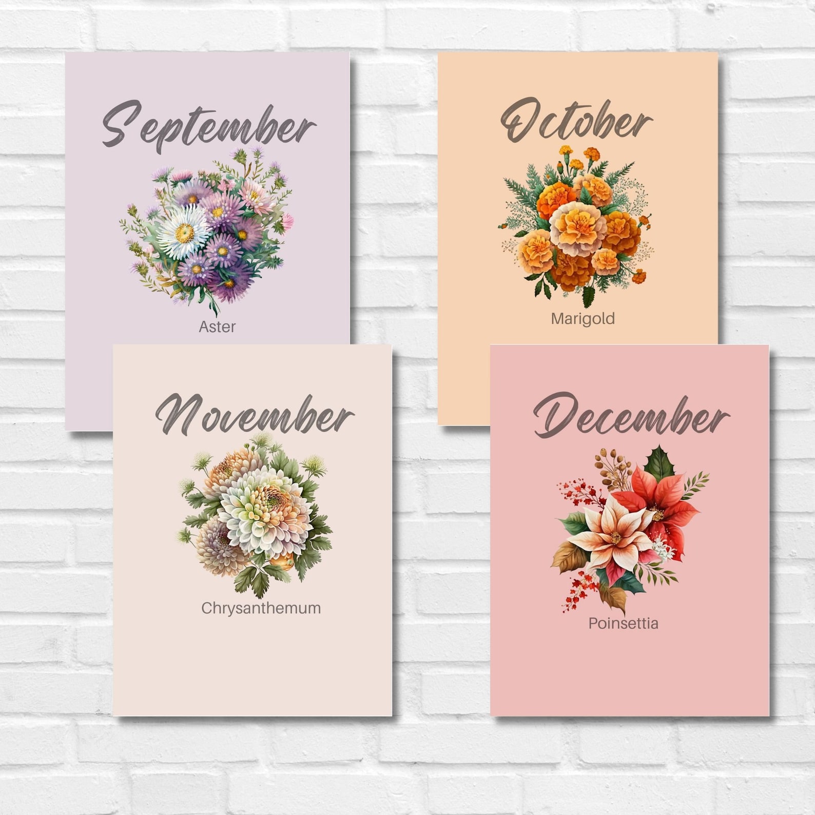 Birth Month Flowers Digital Set of 12 Instant Download Prints, Decor ...