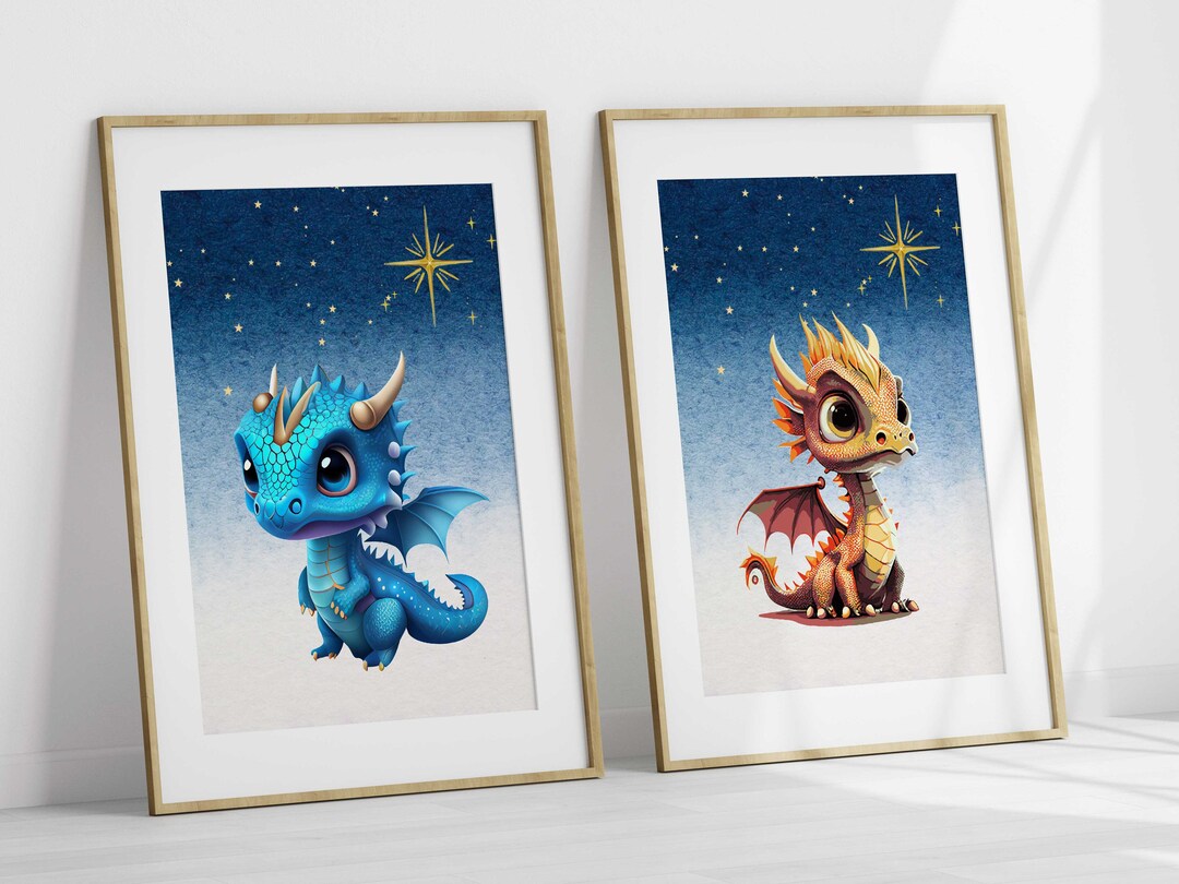 Printable Wall Art,baby Dragon Set Nursery Digital Art,cute Dragon Wall ...