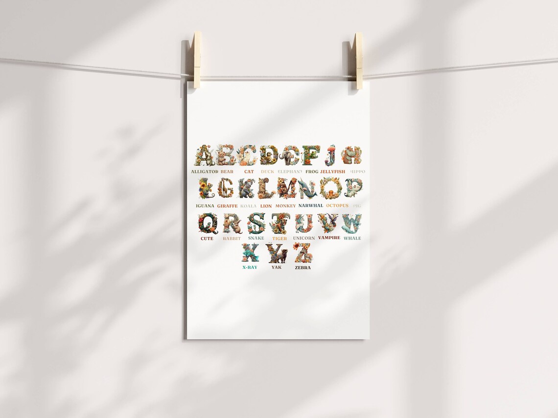 Animal Alphabet Poster, PRINTABLE Wall Art, Educational ABC Poster ...