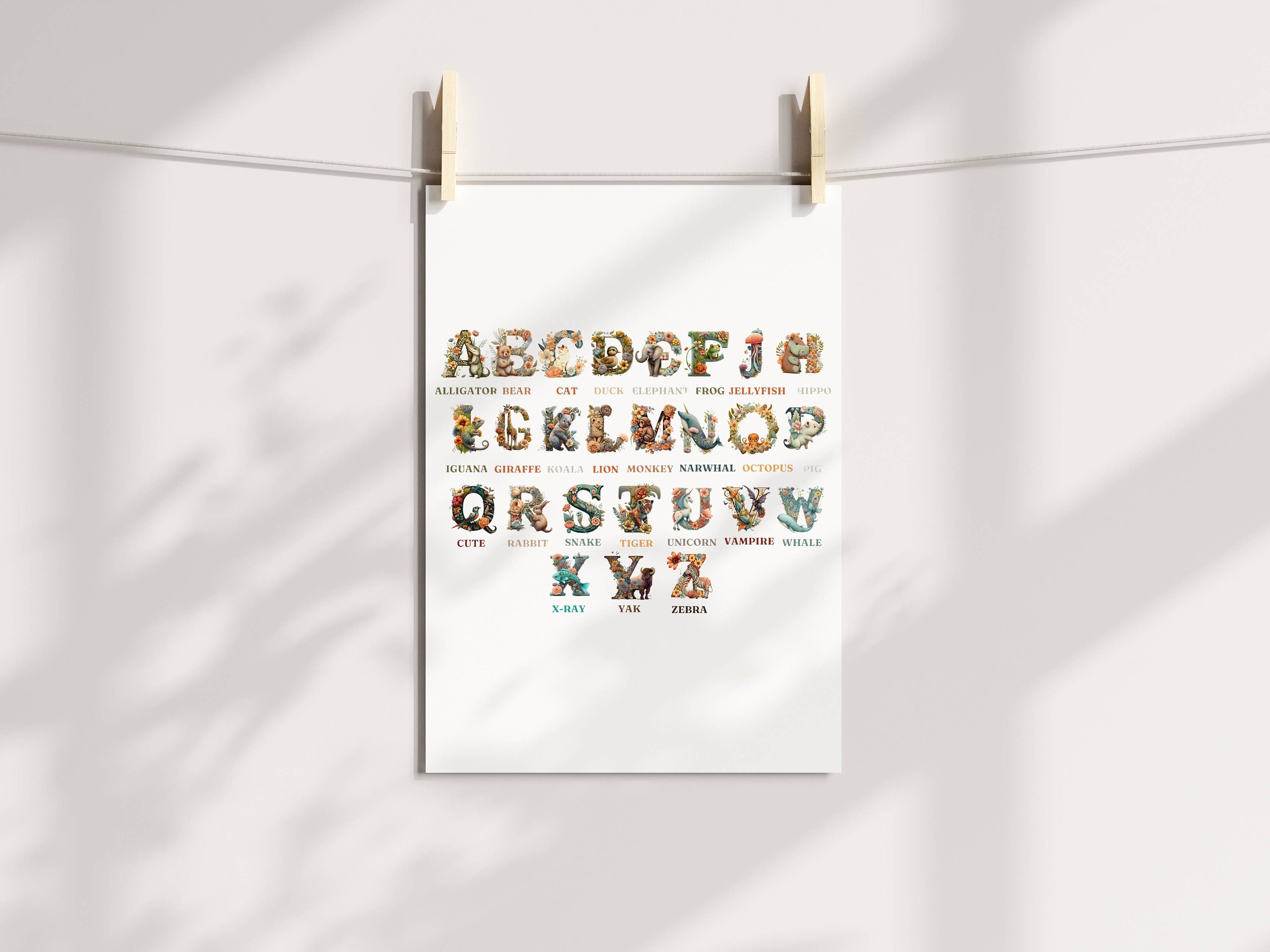 Animal Alphabet Poster, PRINTABLE Wall Art, Educational ABC Poster ...