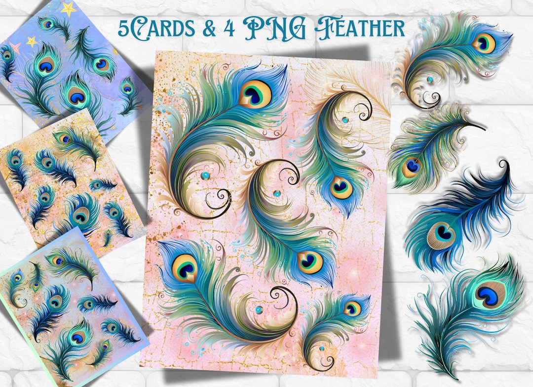 Peacock Feather Art Printable PNG Art Card Collage Instant Digital ...